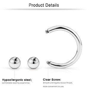 Cisyozi 20G 16G 14G 12G 8G 6G Septum Ring Gauges Tunnel Plug Earrings Stretching Kit Surgical Stainless Steel Septum Nose Eyebrow Lip Tragus Helix Cartilage Earring Hoop Smiley Piercing Jewelry women