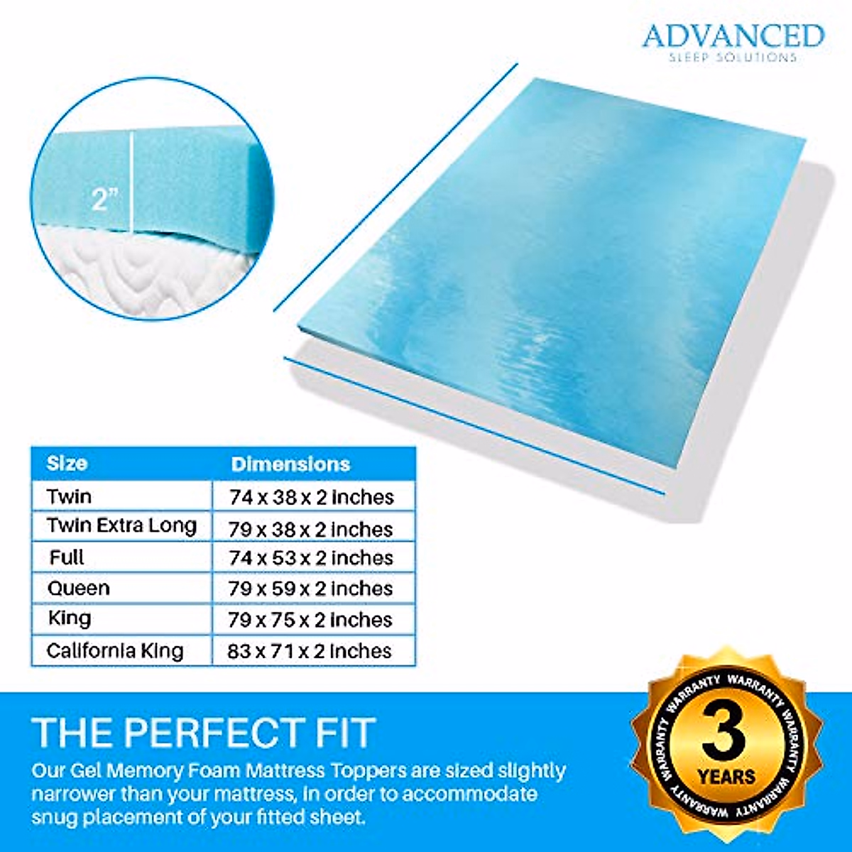 Gel Memory Foam Mattress Topper Twin Extra Long, Plush 2 Inch Thick, Premium Gel Infused Twin XL Memory Foam Mattress/Bed Topper/Pad for a Cool, and Comfortable Sleep. Made in The USA