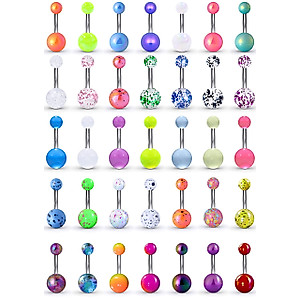 Boernfnso Belly button Rings 14g Plastic Belly Button Rings 35PCS Surgical Steel Belly Button Piercing Kit Cute Belly Button Rings Snake Belly Button Rings Banana Piercing Curved Barbell Jewelry 10mm