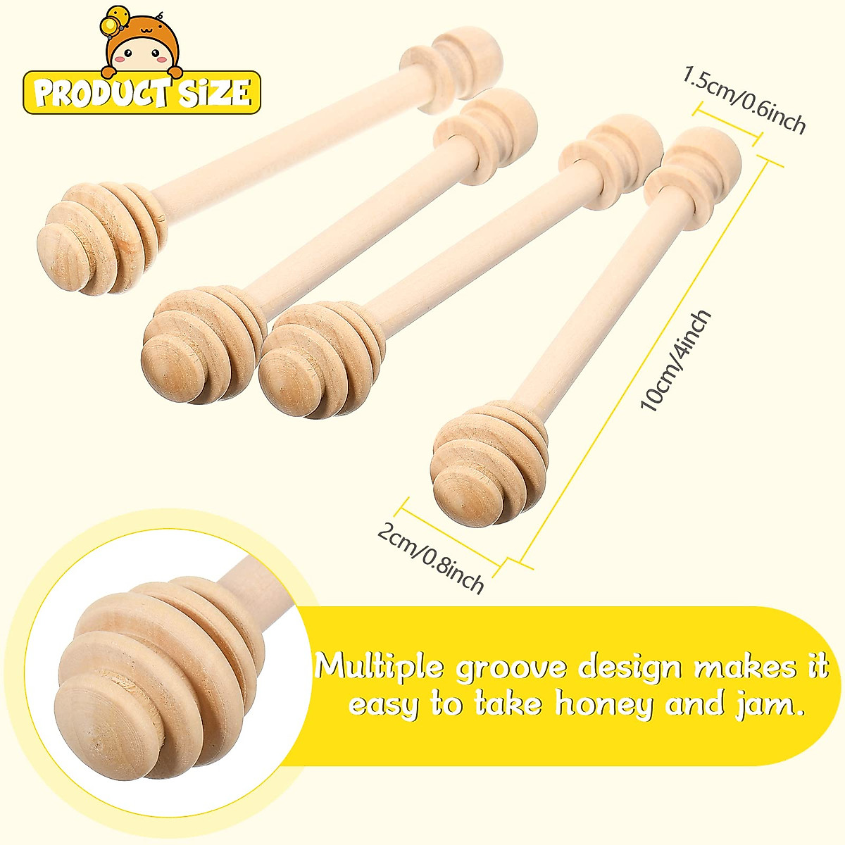 Shappy 96 Pcs 4 Inch Wood Honey Dipper Sticks Set 24 Pcs Honey Dipper Sticks 24 Pcs Plastic Storage Bags 24 Pcs Kraft Paper Cards 24 Pcs Honeybee Charm Pendants with Jute Rope for Honey Jar DIY Craft