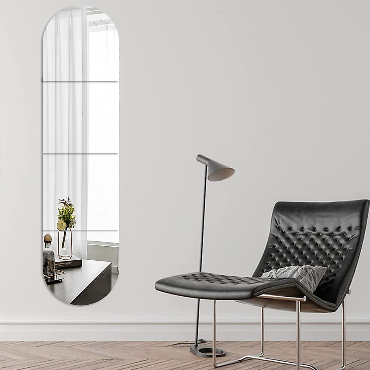 MCLEULLA Full Body Wall Mirrors, 12x12 4pcs Acrylic Plexiglass Mirror Wall Mounted Full Length Frameless Mirror Makeup Large Long Mirror for Walls Home Workout Gym Hallway Mirror Floor Tile