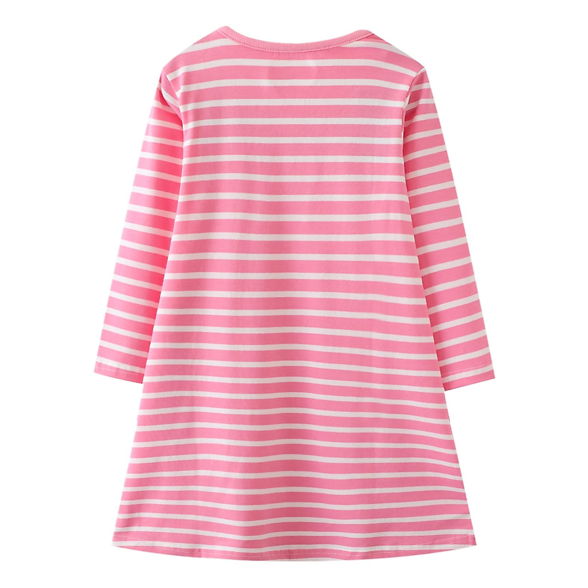HILEELANG Little Girls Cotton Long Sleeve Casual Pink Stripe Cartoon Appliques Striped Jersey Dresses 5T