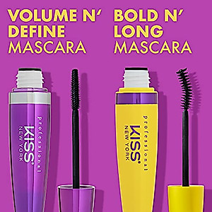 Kiss New York Volume N’ Define Mascara, No Flaking, No Smudging, No Clumping, Water-Resistant Long Wearing Mascara (Very Black)