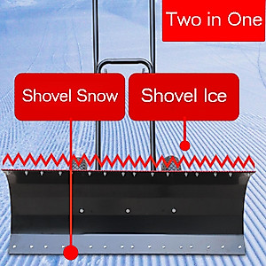 Snow Pusher, Snow Shovel with Wheels, 29" Wide Snow Plow Shovel Wheeled, Double Push Rod Design, Angle and Height Adjustable, Snow Shovel for Driveway Garden Pavement