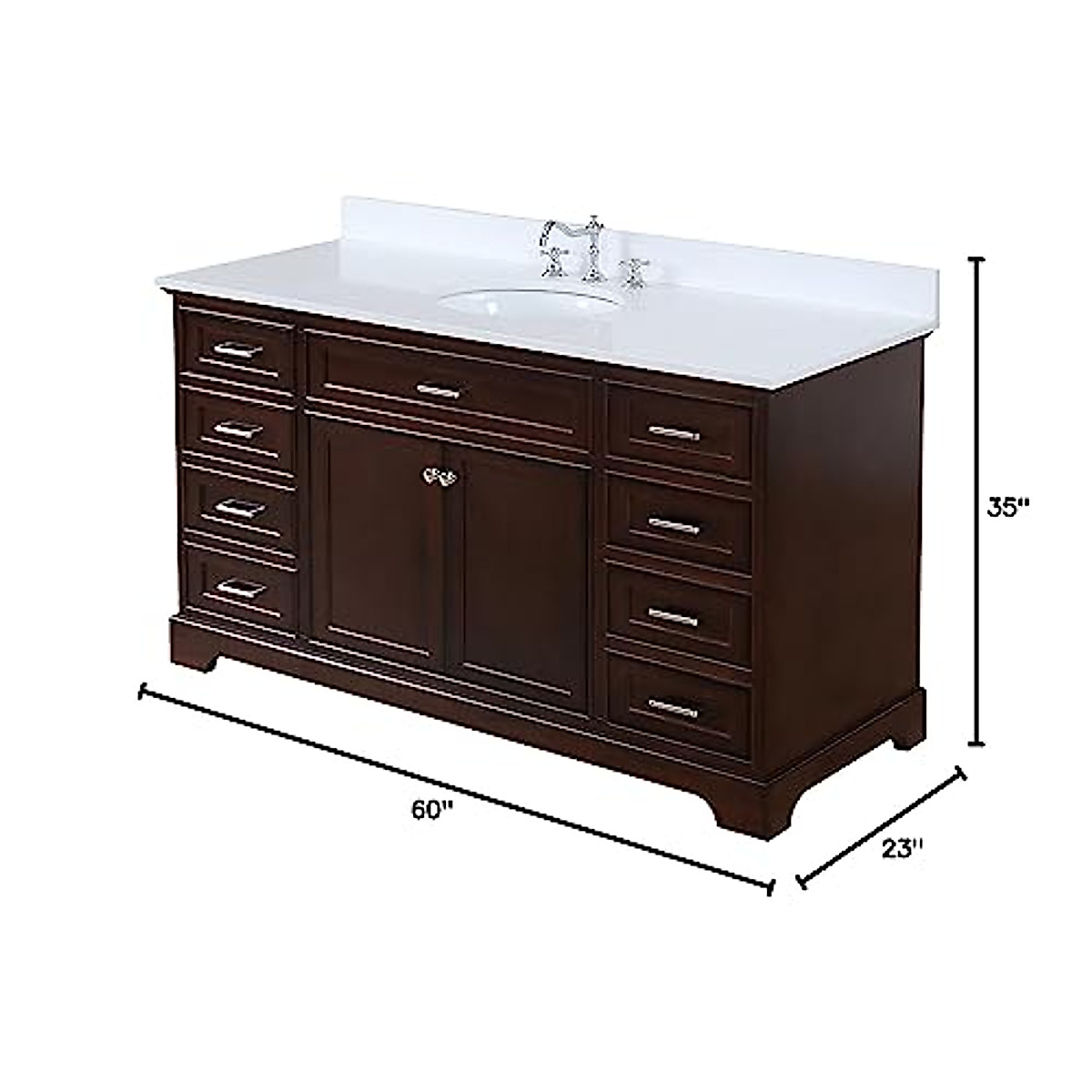 Kitchen Bath Collection Aria 60-inch Single Bathroom Vanity (Quartz/Chocolate): Includes Chocolate Cabinet with Stunning Quartz Countertop and White Ceramic Sink