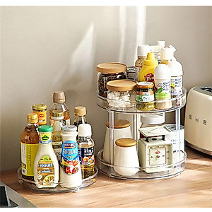 Amasses 2 Tier Clear Lazy Susan Organizer, 360 Degree Rotating Round Lazy Susan Turntable 9" Non-Skid Rotating Organization Storage Container for Kitchen, Cabinet, Pantry