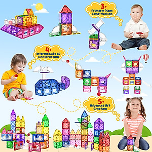 Magnetic Tiles Kids Toys STEM Magnet Toys for Toddler Magnetic Blocks Building Toys Preschool Learning Sensory Montessori Toys for 3+ Year Old Boys and Girls, Safe Creativity Toddler Kids Toys