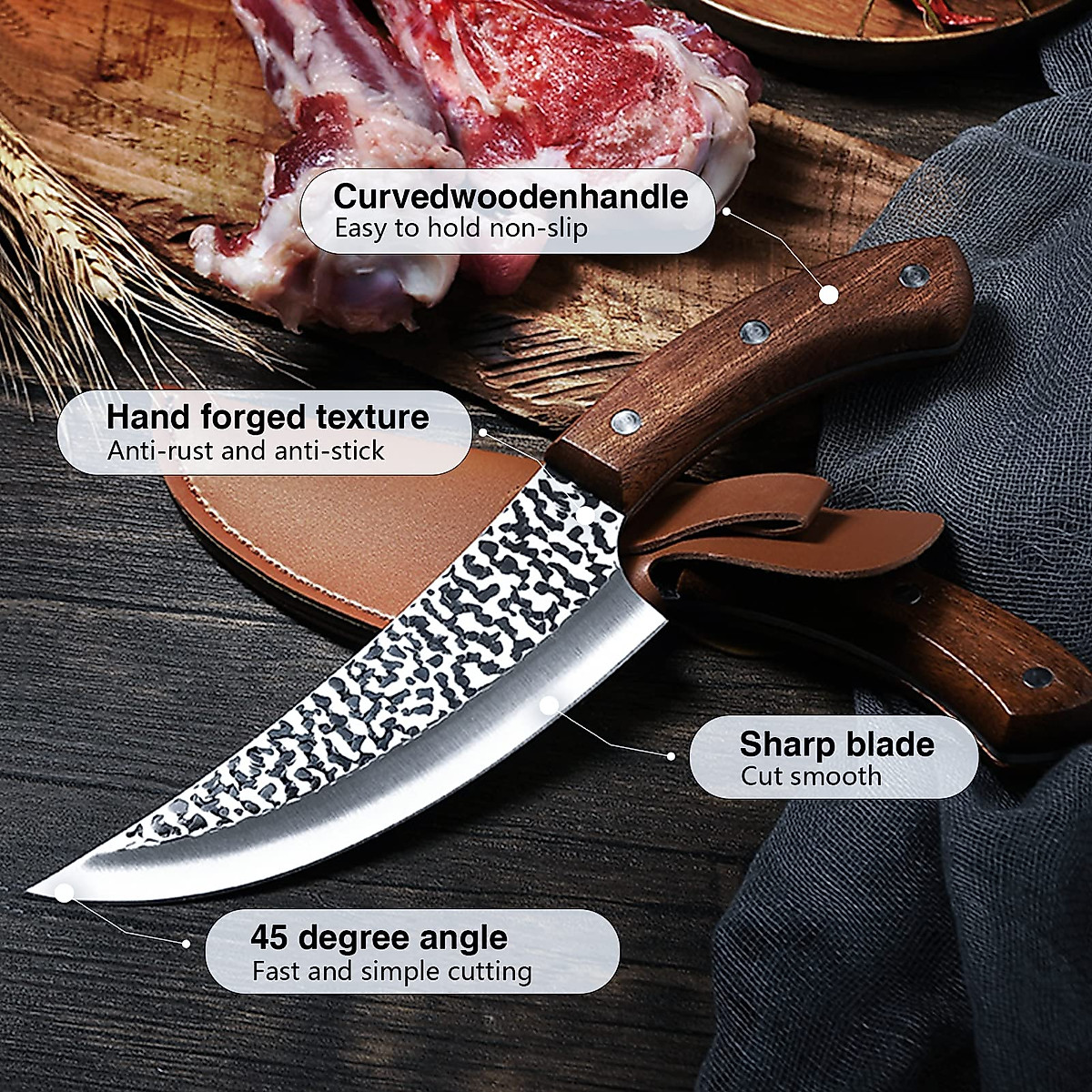 FONGSING Viking Knife cuchillos para carniceria Chef knife Butcher Knife Forged Boning Knives pocket knife husk knife hunting knife Camping knife is suitable for meat cutting BBQ Family Gathering