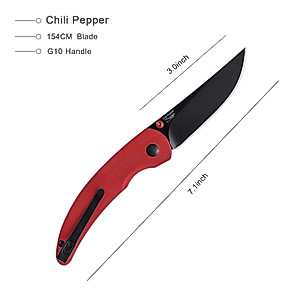 Kizer Chili Pepper Red Pocket Knife, 3 Inch 154CM Black Blade Folding Knife with G10 Handle for EDC, V3601C1