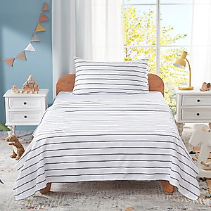 Homiest 3pcs White and Black Sheets Twin Size Bed Set Microfiber Sheet Set, Horizontal Stripe Bed Sheets Cute Soft Bedding Set, Deep Pocket Twin Sheets Stripe Printed Sheets for Kids Teen Boys Adults