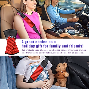 Ziciner 2PCS Leather Seat Belt Cover, Sparkling Rhinestone Seat Belt Covers for Women, Soft Harness Pads Strap Helps Protect Your Neck & Shoulder, Auto Interior Accessories for Adult Kid (Red)