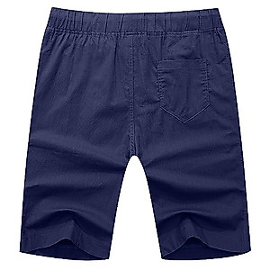 HORSSLE Men's Linen Shorts Casual Elastic Waist Drawstring Summer Beach Shorts Classic Fit Navy Blue