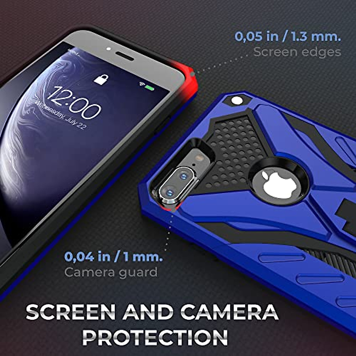 Kitoo Made in USA Defender Designed for iPhone 6 Plus/iPhone 6S Plus Eco-Friendly Case with Kickstand, Military Grade Shockproof 12ft. Drop Tested - Blue