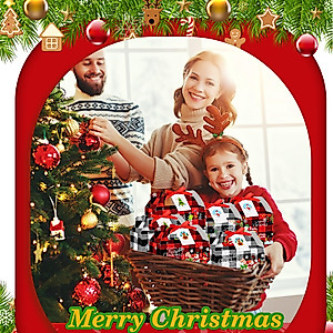 Zhanmai 100 Pieces Bulk Christmas Gift Boxes Gable Candy Boxes Buffalo Plaid Xmas Treat Boxes with Gift Tag and Ribbon 3D Cardboard Goodie Boxes for Gift Giving Christmas Party Favor(Red and White)