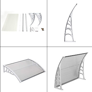 40-inch Window Awning Door Awnings Exterior Made Polycarbonate Sheets Panels, Polypropylene Brackets to Protect House from Sun, Rain and Snow