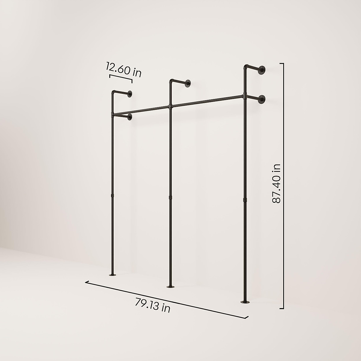 pamo Industrial pipe clothing rack metal black - Wall mounted clothes racks for hanging clothes - Modern walk in closet - KIM II black