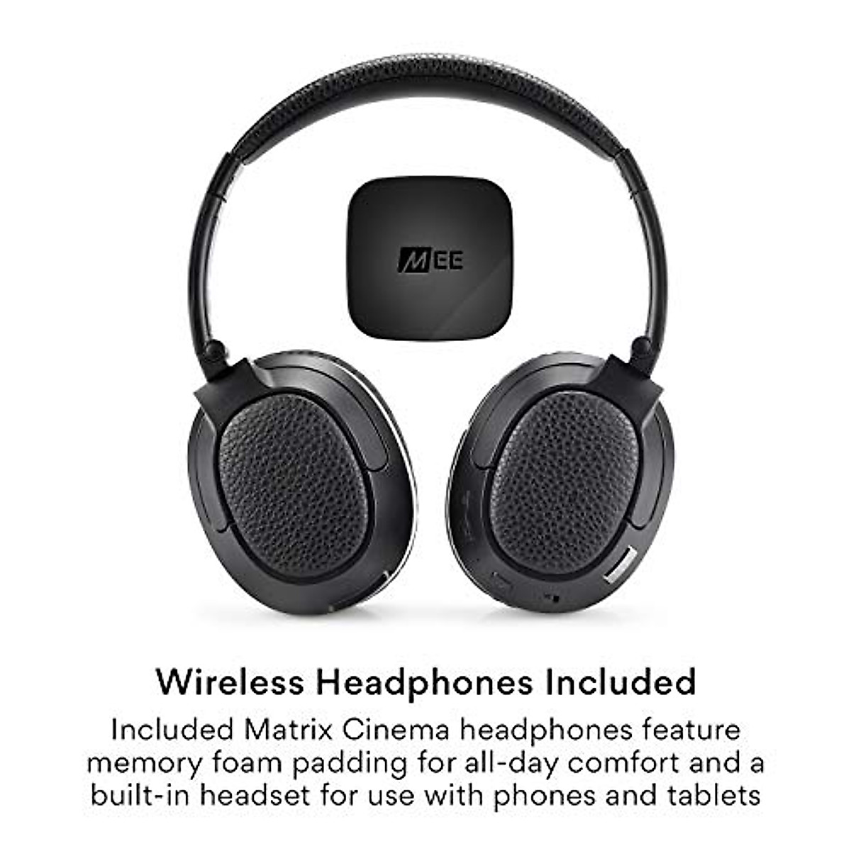MEE audio Connect T1CMA Bluetooth Over-Ear Wireless Headphones Headset for TV with no Audio Delay; Includes Transmitter (Optical/AUX/RCA) and CinemaEAR Audio Enhancement for Seniors & Hard of Hearing