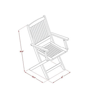 East West Furniture CMCM7CANA Cameron 7 Piece Patio Garden Set Consist of a Rectangle Outdoor Acacia Wood Dining Table and 6 Folding Arm Chairs, 36x66 Inch, Natural Oil