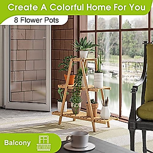 Plant Stand Indoor Bamboo Outdoor Tiered Plant Shelf 3 Tier 8 Potted Flower Holder Ladder Plant Rack For Multiple Table Plant Pot Stand For Balcony Window Garden Living Room Patio Triangle Plant Stands (3 Tier Natural)