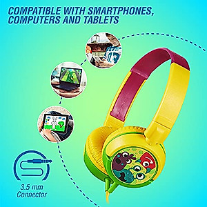 Volkano Wired Kids Headphones with Hearing Protection, Padded Lightweight Kiddy Headset, 85 dB Safe for Children, Girls/Boys, E-Learning, Travel, PC, Cellphones [Yellow/Green] Monster Kiddies Series