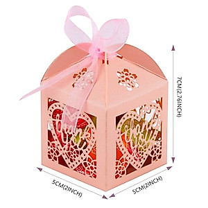 12TEN 50 Pack Thank You Gift Boxes for Wedding Party Favors Boxes Laser Cut boxes Party Favor Box Small Gift Boxes for Wedding Baby Shower Birthday Party with Ribbons, 55 Free stickers (Pink)