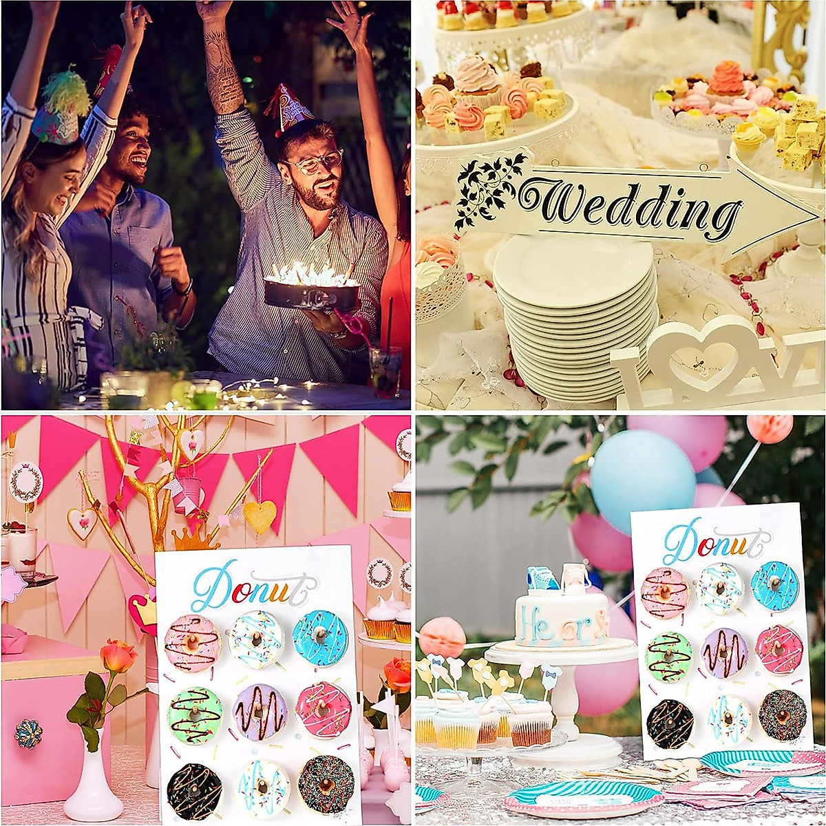 Wall Display Stand Reusable Donut Holder Board with Rustic Wood for Party Decorations Supplies Dessert Table at Wedding Birthday Baby Shower Treat (White)