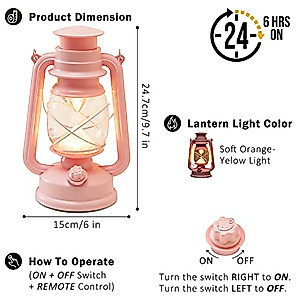 Furora LIGHTING Pink Decorative Lantern Battery Operated Remote Controlled, 6Hr Timer for Indoor Vintage Home Decor, 9.7" Outdoor Patio Hanging Tabletop Ornaments, 2 Pack Cute LED Lanterns Room Decor