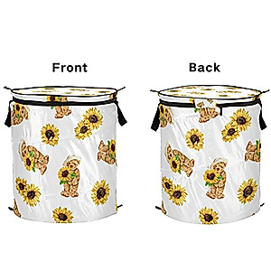 Bears Sunflowers Pop Up Laundry Hamper With Lid Foldable Laundry Basket With Handles Collapsible Storage Basket Clothes Organizer for Travel Picnic Camp