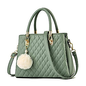 JHVYF Women Top Handle Satchel Handbags Shoulder Bag Tote Purse Messenger Bags with Fluffy Ball Green