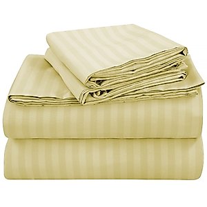 ROYALE LINENS 4 Piece Full Sheets Set - Soft Brushed 1800 Microfiber Bedding - 1 Fitted, 1 Flat Sheet, 2 Pillow Cases - Wrinkle Free & Fade Resistant - Hotel Luxury Bed Sheets (Stripe Beige, Full)