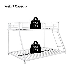 Lostcat Metal Bunk Bed Twin Over Full Size,Heavy Duty Low Bunkbeds with Ladder & Safety Guard Rails,for Kids Teens Adults,Space Saving & No Box Spring Need,White
