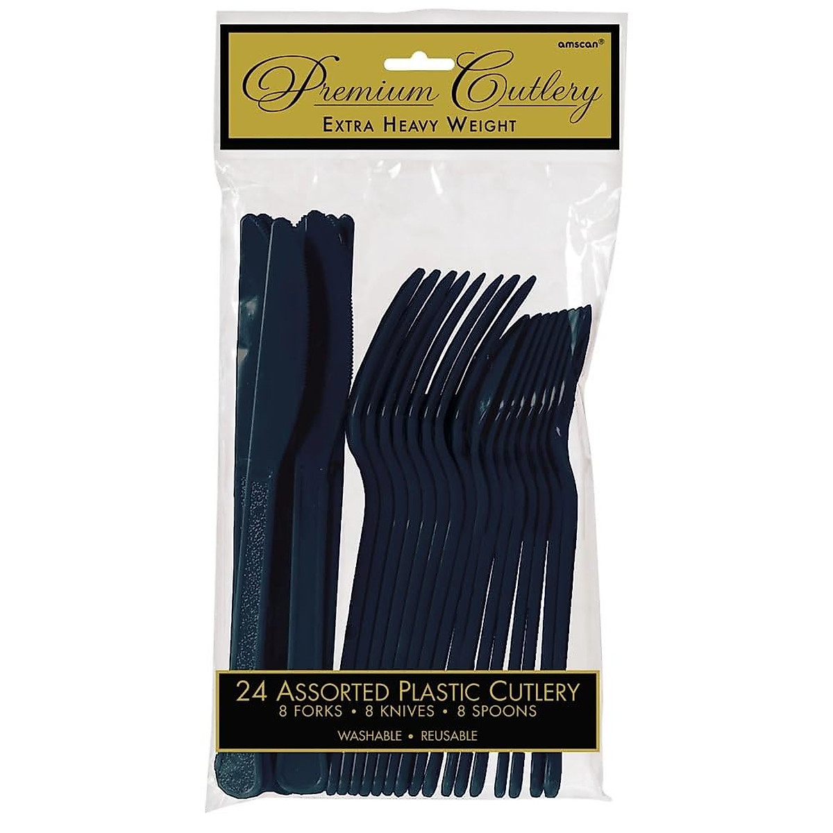 True Navy Plastic Heavy Weight Assorted Cutlery Set (24 Pc.) - Durable & Elegant Utensils, Perfect for Parties, Events, and Everyday Use