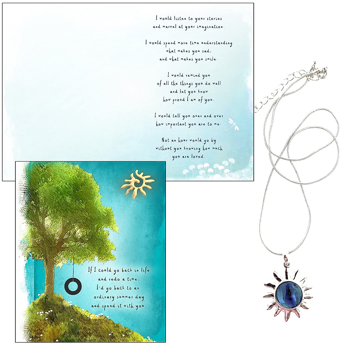 Smiling Wisdom - Sun Heartfelt Ordinary Summer Day Greeting Card and Sun Keepsake Gift Set - Woman, Daughter, Granddaughter, Sister - Blue Green Abalone Sun
