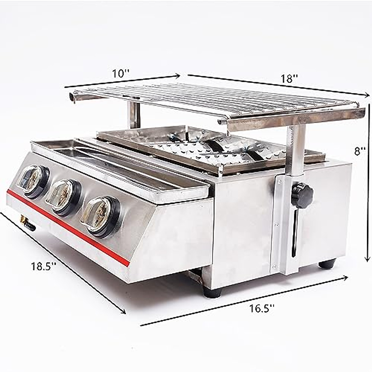 Portable Grill 3-Burner Tabletop Propane Gas Grill 18'' x 10'' Outdoor Camping Cooking Grill Table Top Propane Gas BBQ Patio Garden Picnic Backyard Barbecue Grill