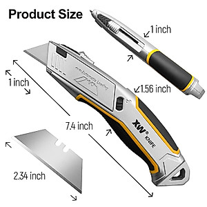 XW Heavy Duty Auto-loading Utility Knife,3-position Retractable Box Cutter with Total 5 Blades