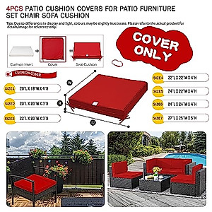4Pcs Outdoor Patio Seat Cushion Back Pillow Replacement Covers,Fit for Patio Furniture Sectional Sofa Chair Conversation Set,Water-Resistant Fadeless Slipcover,20Lx18Wx4H Inch,Red-Cover Only