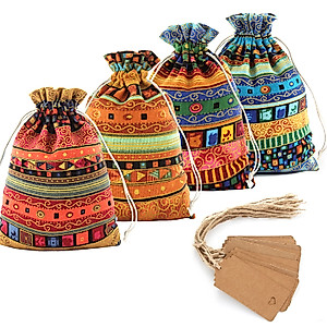 24 Pieces Egyptian Ethnic Style Jewelry Candy Pouch,4 x 6 Inch Small Drawstring Gift Bags Cotton Cloth Sachet for mexican party decorations Coin theme Favor Wedding Holiday (4 x 6inch,Mixed Color)