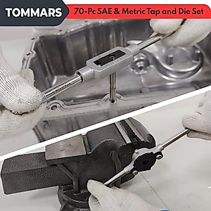 TOMMARS 70-Pc Tap and Die Set, SAE & Metric Hex Thread Taps Dies Wrench Metric Sizes M3 to M12 & Standard Sizes #4 to 1/2" Type NC NF NPT