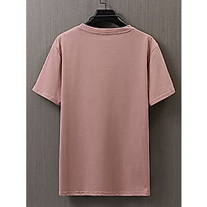 Cozyease Men's Slogan Letter Graphic Print Tee Tops Casual Round Neck Short Sleeve Summer T Shirts Dusty Pink S