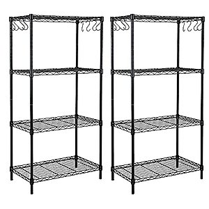 EFINE 2-Pack 4-Shelf Shelving Unit with 8 Hooks, Adjustable, Carbon Steel Wire Shelves, 150lbs Loading Capacity Per Shelf, Shelving Units and Storage for Kitchen and Garage (23.6W x 14D x 47H)