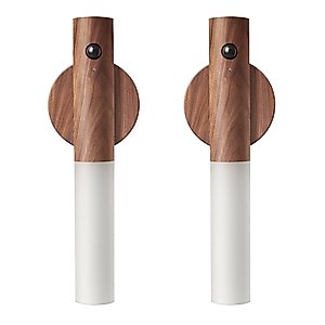 LANDGOO Wooden Motion Sensor Night Lights, Magnet Body Hallway Rechargeable LED Wireless Wall Sconces, Portable Decor Battery Powered Indoor Torch Lighting for Bedroom (Walnut Wood 2PCS)