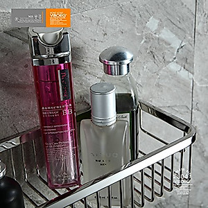 VIBORG Deluxe Solid Thick SUS304 Stainless Steel Wire Wall Mounted Single Tier Bathroom Rectangular Shower Basket Bath Caddy Shelf Organizer Storage Holder for Shampoo Conditioner Polished mirror-like