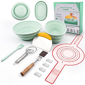 NCRexpanse Silicone Banneton Bread Proofing Basket Oval, Sourdough Starter Kit, Bread Making Tool Supplies Accessories, Bowl for Rising Baking Round Brotform Set Homemade Essentials (Light Green)