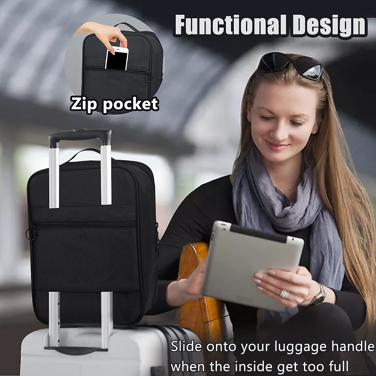 Aosbos 2 Layers Shoe Bags for Travel with Trolley Sleeve Portable Shoe Storage Pouch Shoe Packing Cubes with Structure, Black