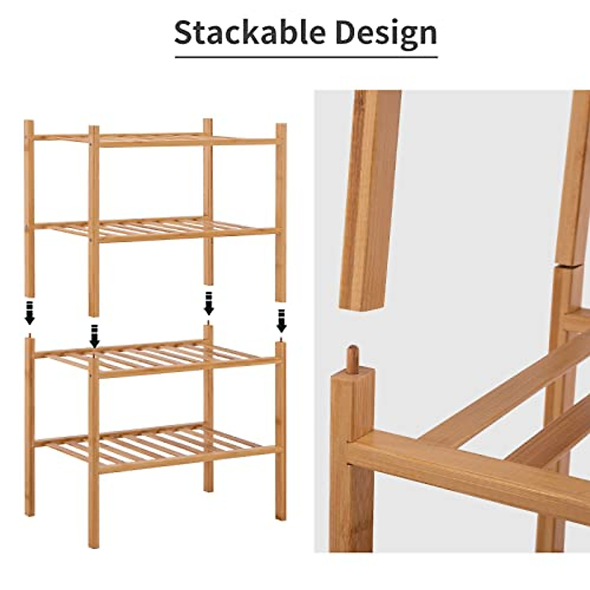 YODUENOVA Bamboo Shoe Rack, 4-Tier Free Standing Shoe organizer, Stackable Storage shoe shelf, Wooden Shoe Rack, Small Shoe Rack Wood for Closet, Enterway, Bath Room, Living Room, Hallway