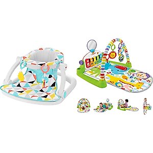Fisher-Price Baby Portable Chair Sit-Me-Up Floor Seat with Toys and Machine Washable Seat Pad + Fisher-Price Baby Playmat Deluxe Kick & Play Piano Gym with Musical Toy Lights & Smart Stages Learning