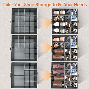 Tiyforiba Shoe Organizer for Closet - Large shoe storage boxes Fit 16 Pairs, Fabric Shoe Bin with Clear Cover, Adjustable Dividers for Shoes, Handbags, Blankets, Linen, Clothing, 1 pack