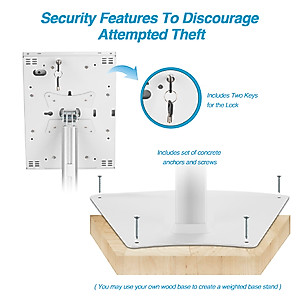 AVLT Height Adjustable Anti-Theft 10.5” Tablet Kiosk Floor Display Stand Compatible with iPad 9.7", 10.2", Pro 10.5", Air 10.5" (Gen 3), Samsung Galaxy Tab A 10.1" (2019) - White