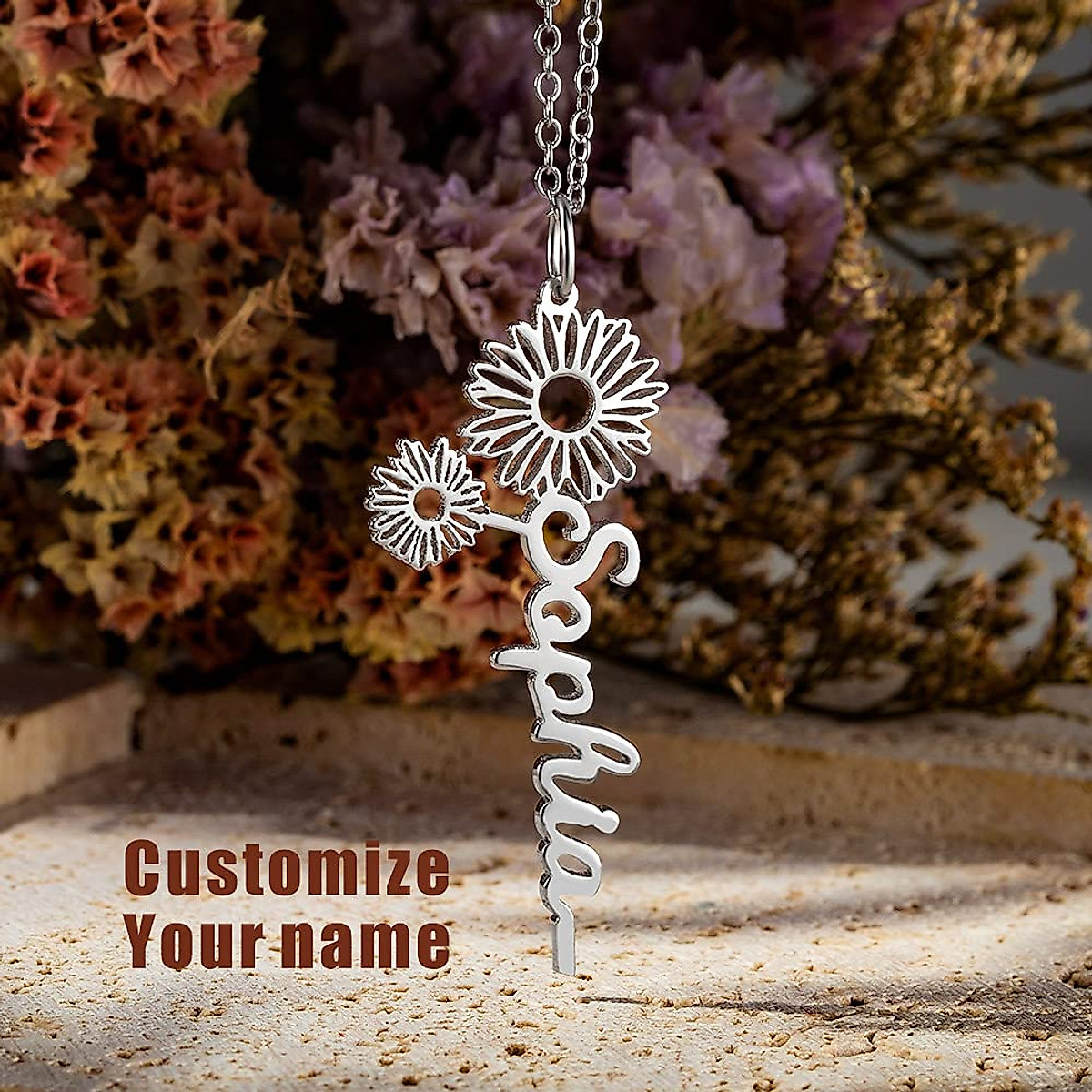 Roseinside Personalized Birth Flower Necklace for women Sterling Silver Custom Dainty Floral Name Pendant Birthday Gift Jewelry