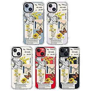 MOSNOVO Compatible with iPhone 14 Plus Case, [Buffertech 6.6 ft drop Impact] [Anti Peel Off Tech] Clear TPU Bumper Women Girl Phone Case Cover with Vintage Collage Art Designed for iPhone 14 Plus 6.7"